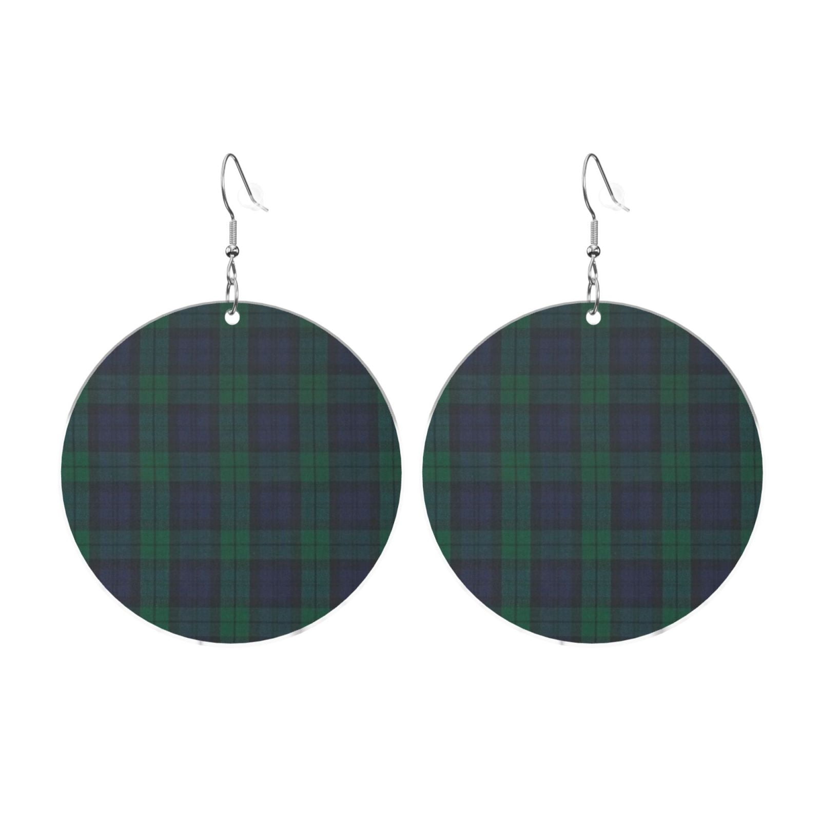 Deep Blue & Green Plaid Round Dangle Earrings For Women Acrylic Charms ...