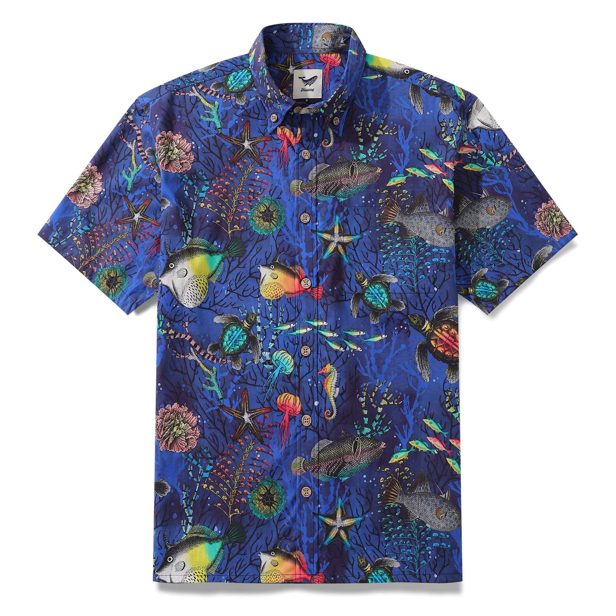 Deep Blue Hawaiian Shirt For Men Underwater World Short Sleeve Button ...