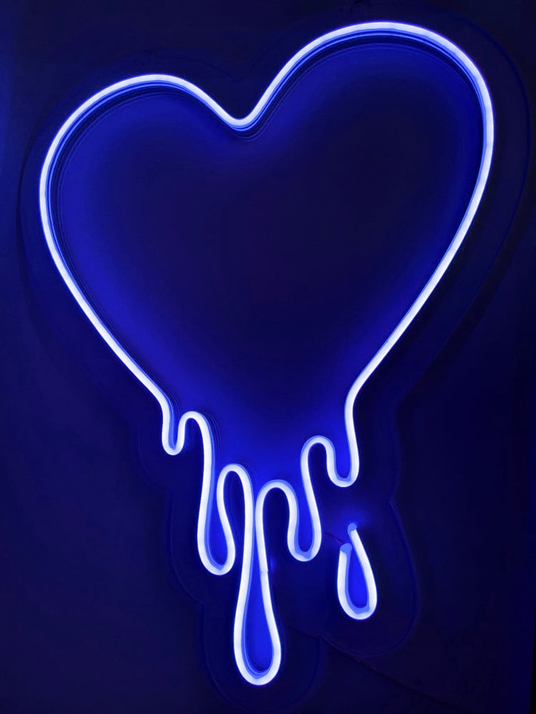 Deep Blue Heart Melting Neon Signs LED Light For Business Signs Bar ...