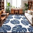 Deep Blue Monstera Leaf Washable Area Rug 6 x 9 ft Summer Tropical ...