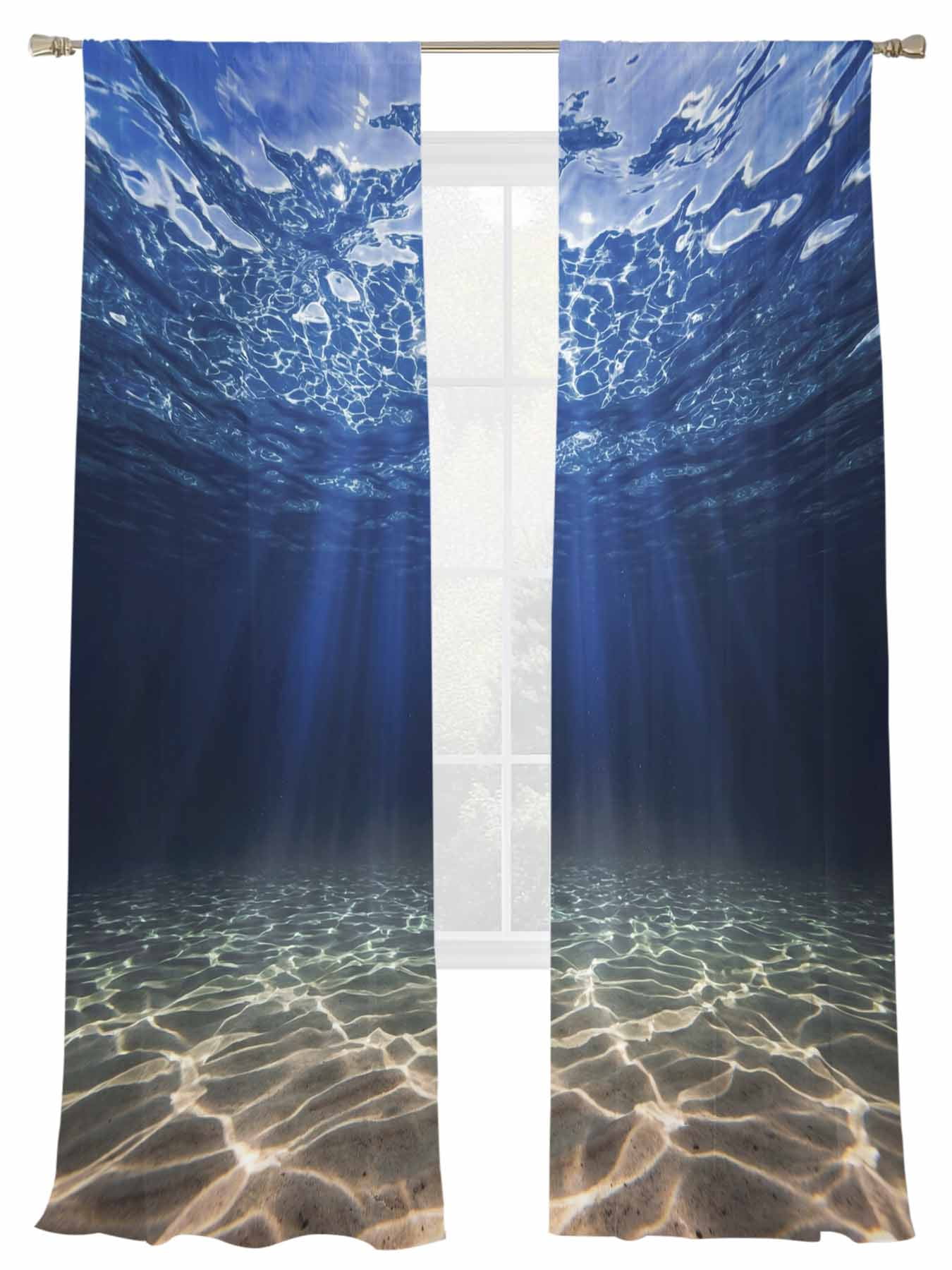 Deep Blue Ocean Sheer Curtains 2 Panels Set Underwater World Clear ...