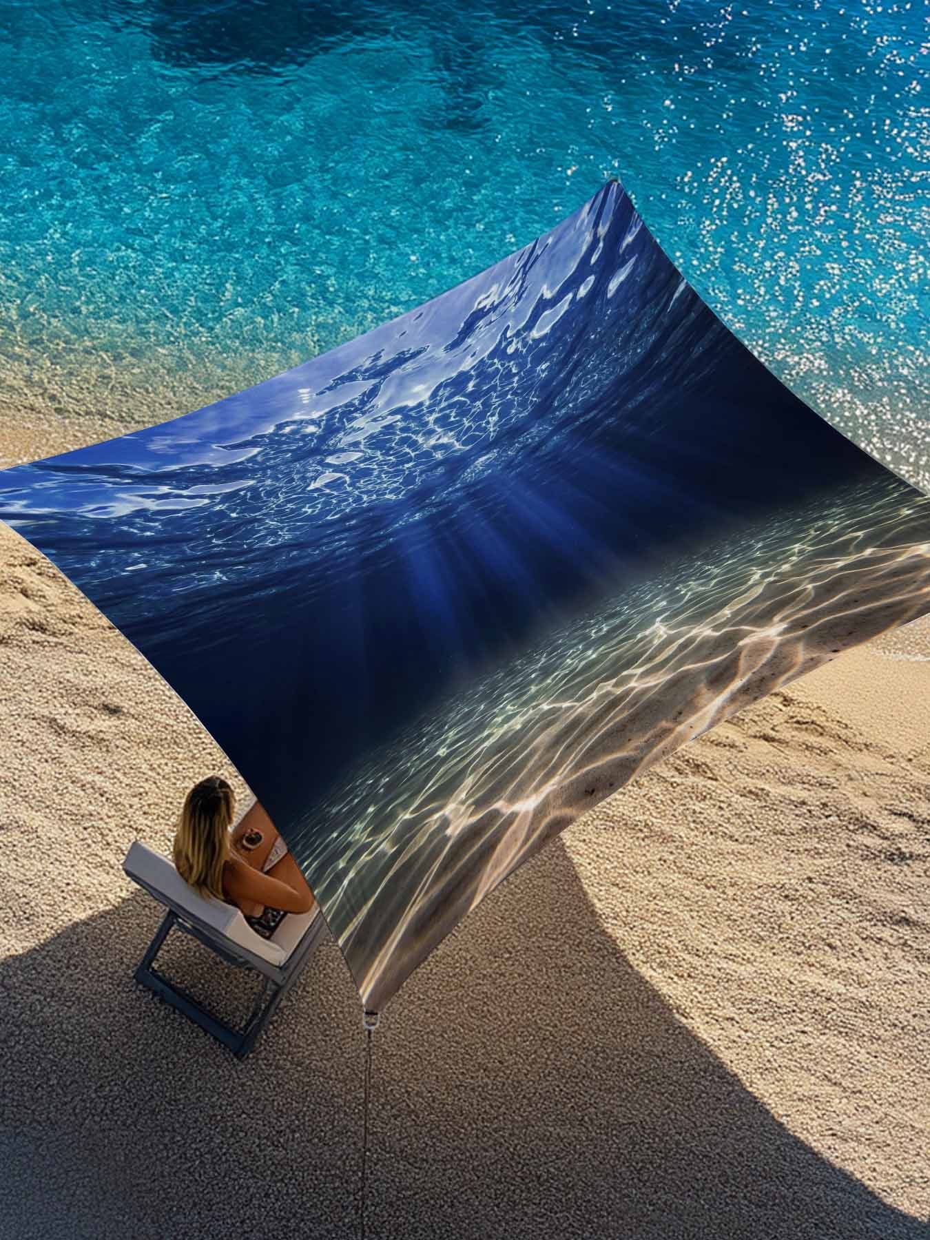 Deep Blue Ocean Sun Shade Sail 6.5' x 10', Underwater World Clear Water ...