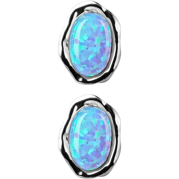 Deep Blue Opal & CZ Sterling Silver Stud Earrings for Women, 925 Silver ...