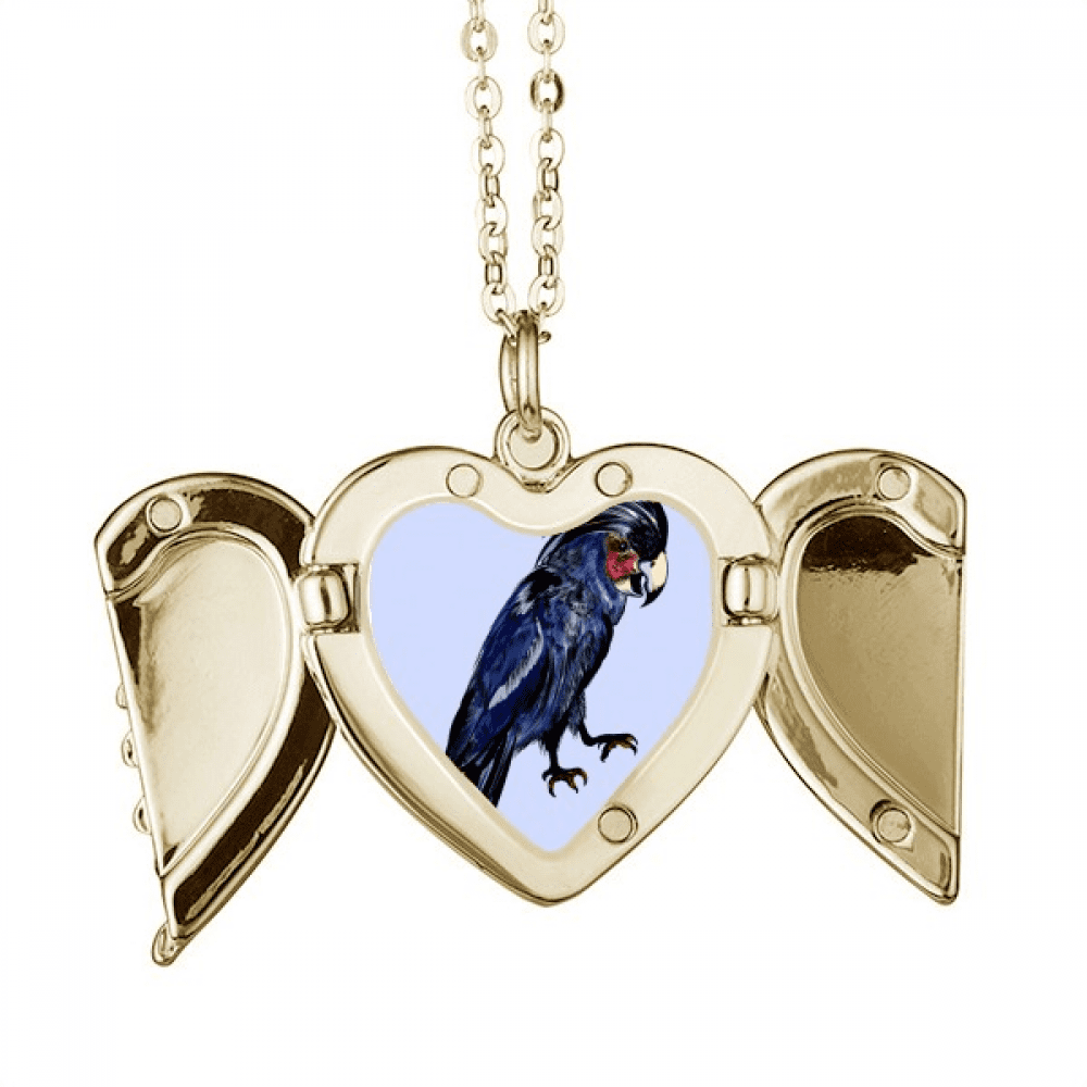 Deep Blue Parrot Bird Art Deco Fashion Folded Wings Peach Heart Pendant ...