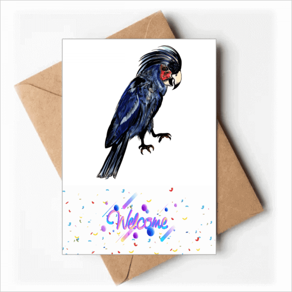 Deep Blue Parrot Bird Art Deco Fashion Welcome Back Greeting Cards ...