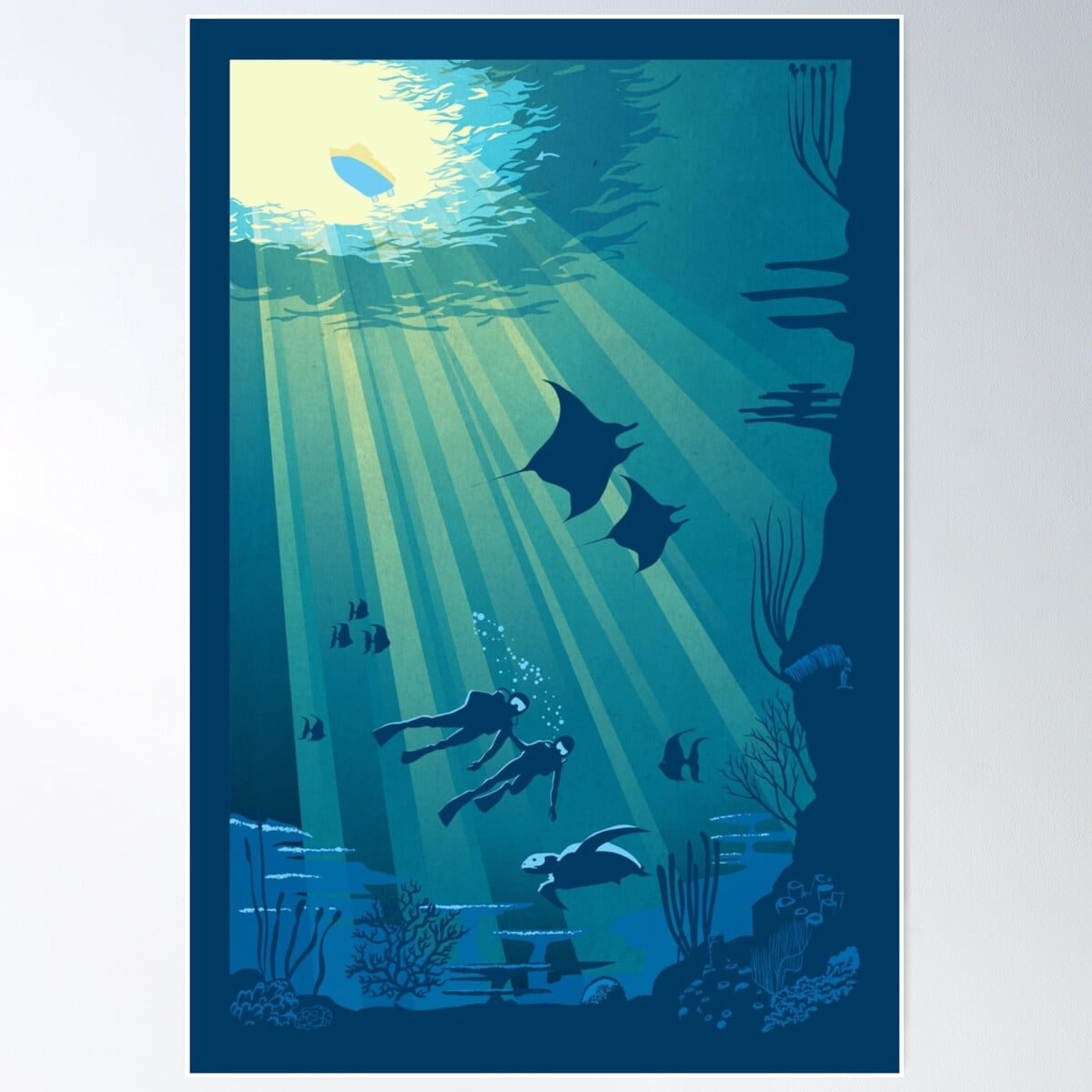 Deep Blue Poster Wall Art, Modern Wall Decor For Living Room Bedroom ...