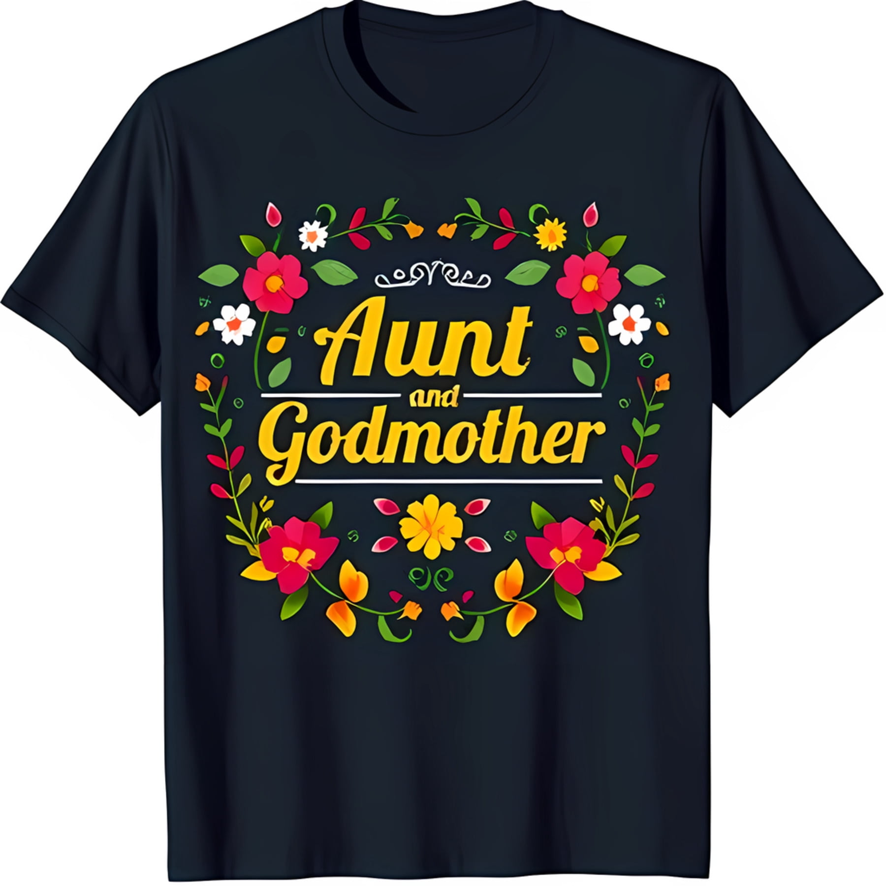 Deep Blue T-Shirt with Floral Border & 'Aunt and Godmother' Design ...