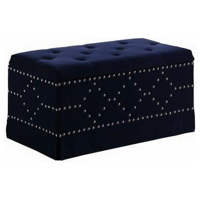 Deep Blue Velvet Nailhead Storage Bench With Ottomans