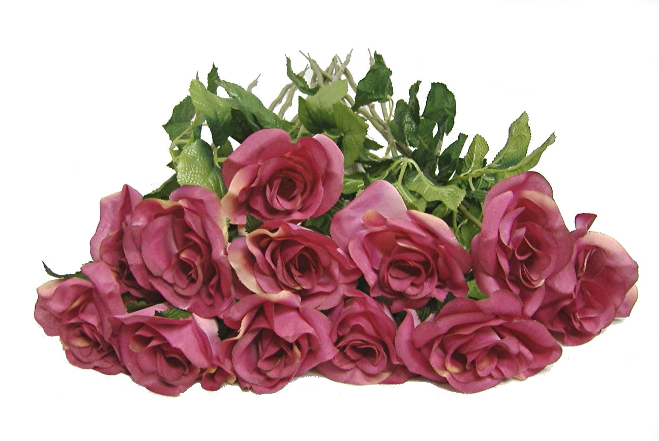 Deep Blush Pink Garden Rose 24in Artificial Polysilk Faux Fake Flower ...