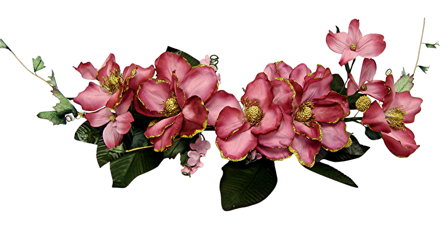 Deep Blush Pink Magnolia Gold Trimmed 30in Artificial Polysilk Faux ...