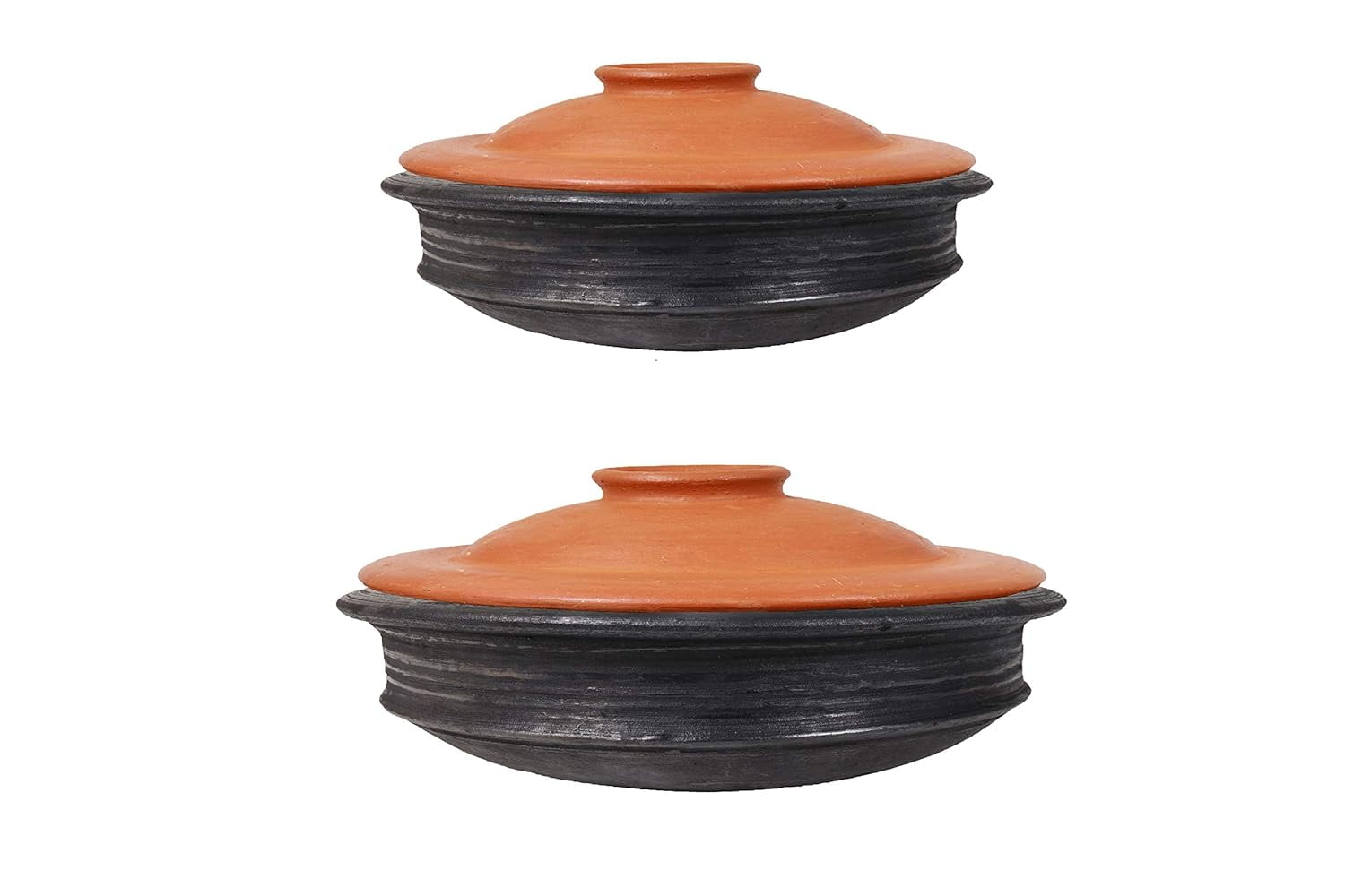 Deep Burned Terracotta Pottery Earthen Kadai, Clay Pots Combo For ...