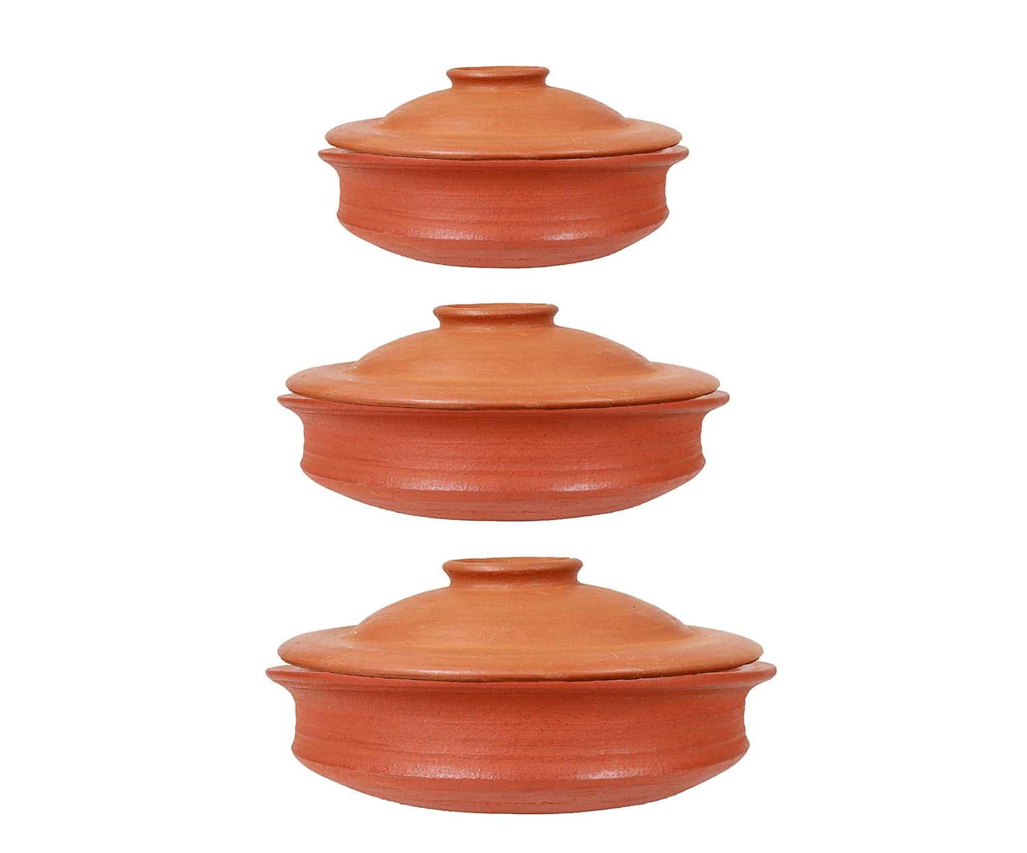 Deep Burned Terracotta Pottery Earthen Kadai Clay Pots With Lid Combo ...