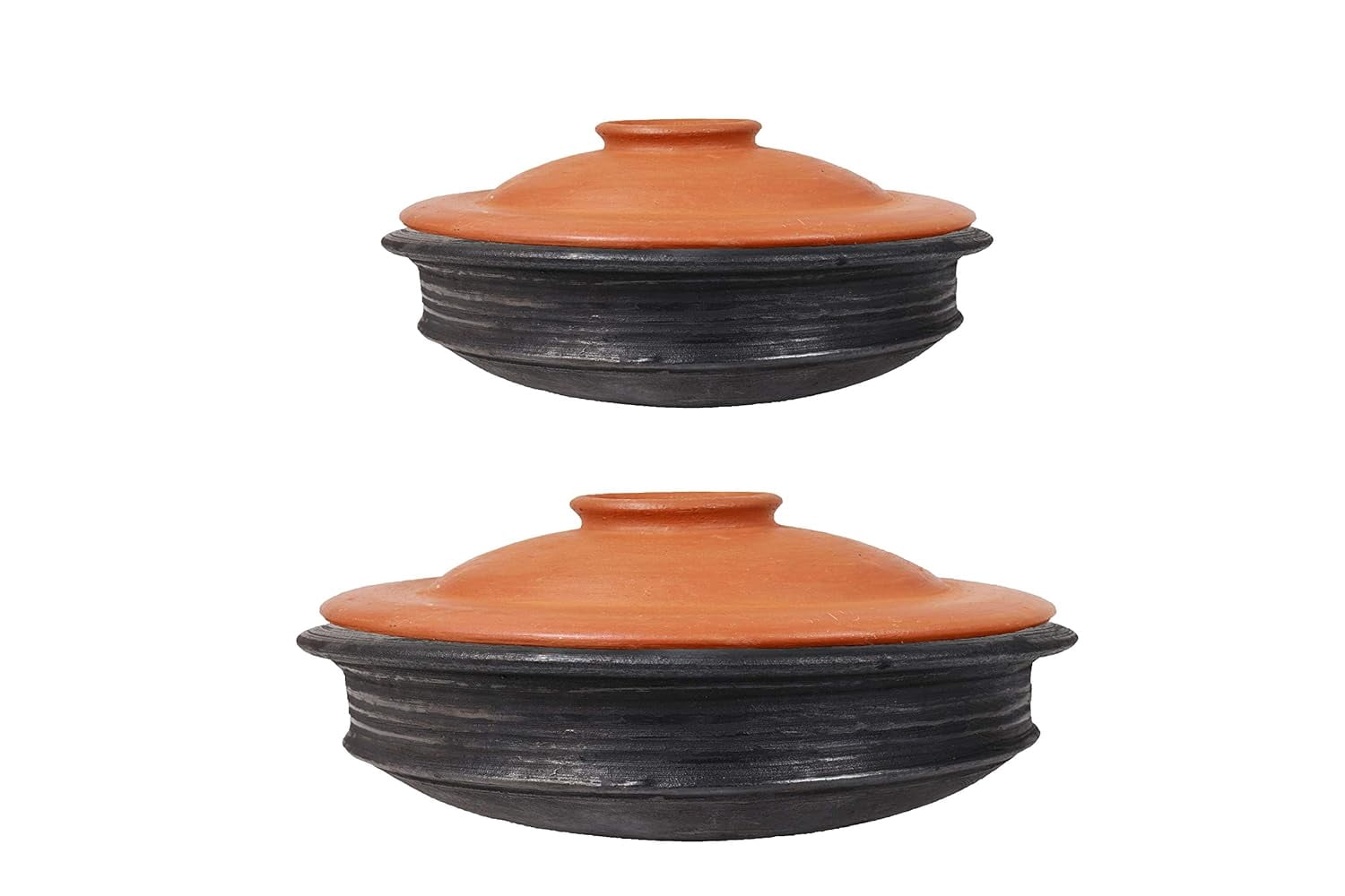 Deep Burned Terracotta Pottery Earthen Kadai Or Clay Pots Combo For ...