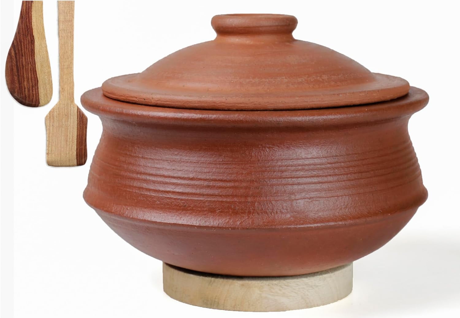 Deep Burned Uncoated Clay Biryani Pot With Lid Or Mitti Handi With 2 ...