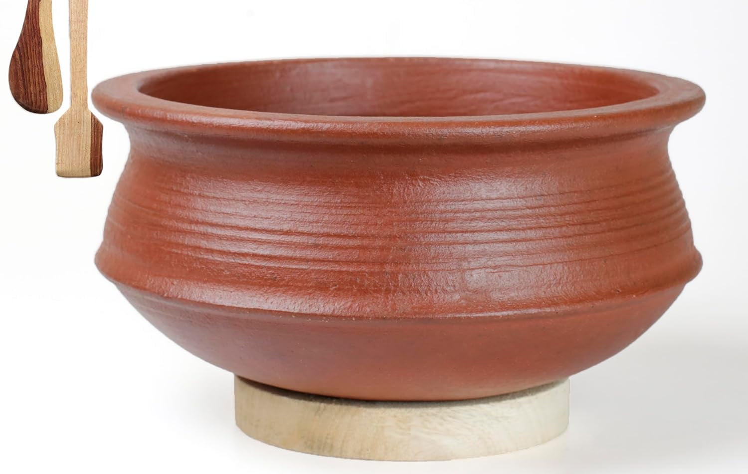 Deep Burned Uncoated Clay Biryani Pot Or Mitti Handi With 2 Wooden ...