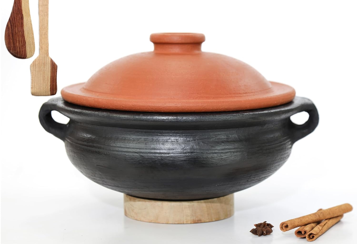 Deep Burned Uncoated Clay Pot With Lid & Handle Or Mitti Handi With 2 ...