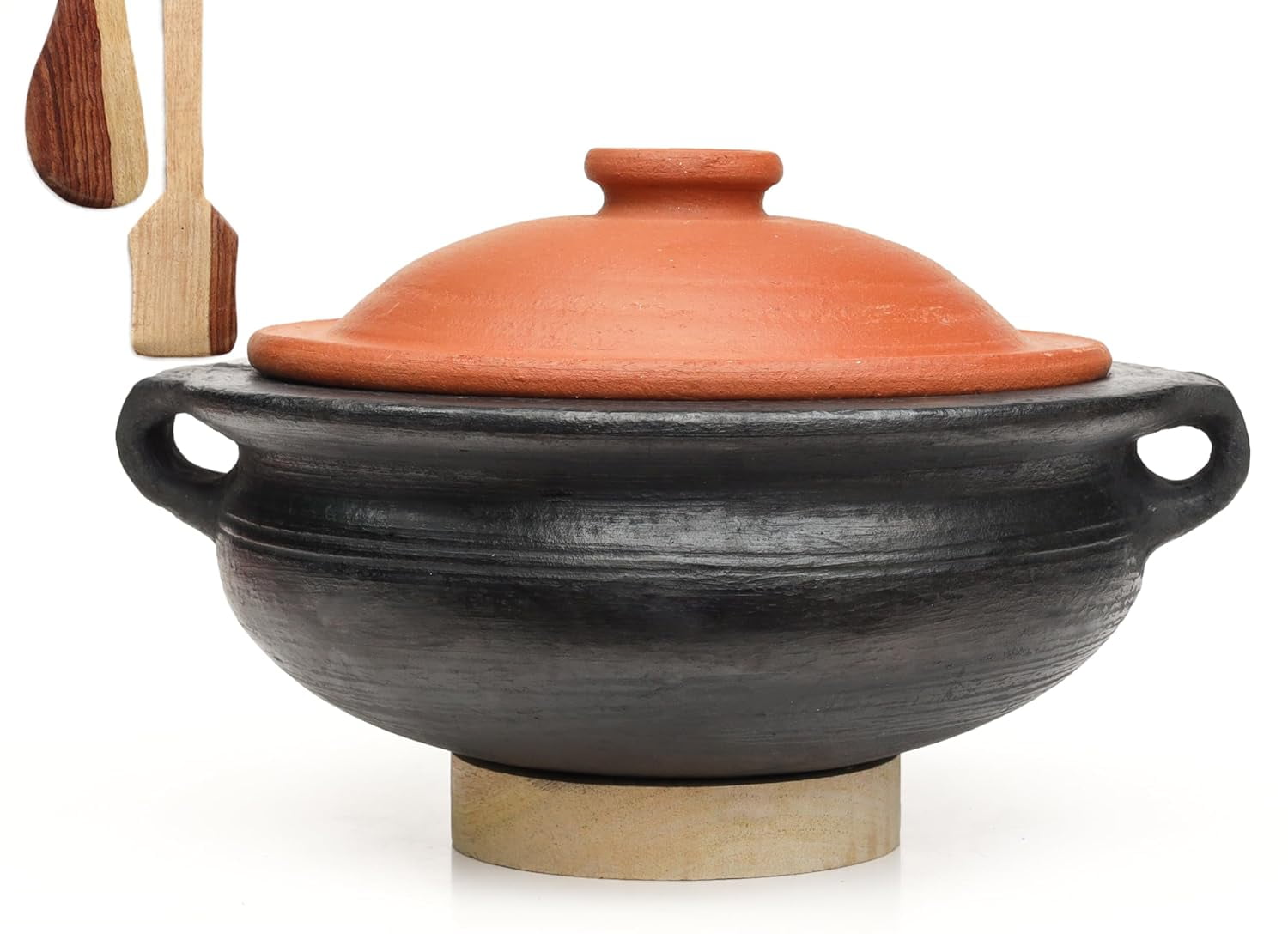 Deep Burned Uncoated Clay Pot With Lid & Handle Or Mitti Handi With 2 ...