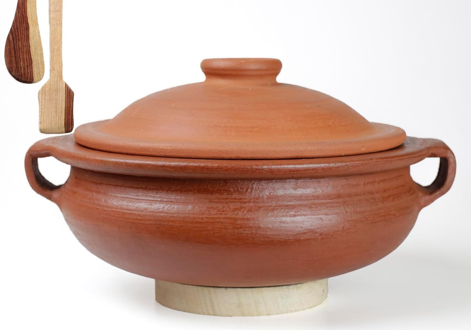 Deep Burned Uncoated Clay Pot With Lid & Handle Or Mitti Handi With 2 ...