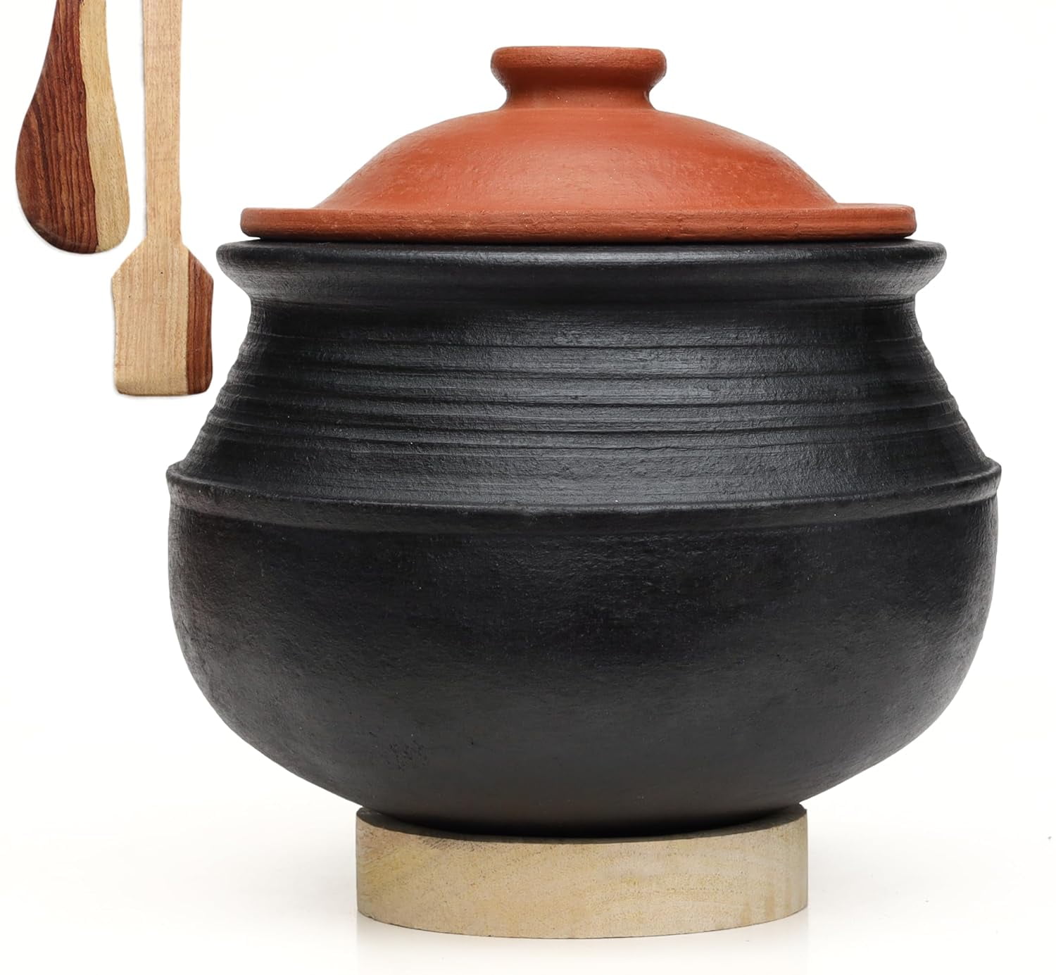 Deep Burned Uncoated Clay Rice Pot With Lid Or Mitti Handi With 2 ...