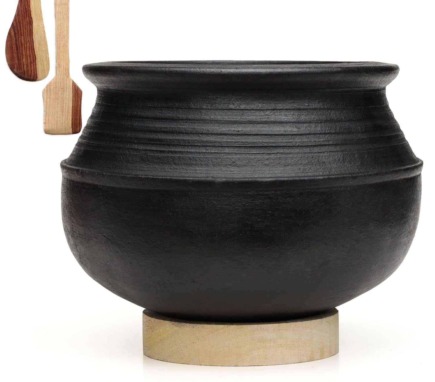 Deep Burned Uncoated Clay Rice Pot Or Mitti Handi With 2 Wooden ...