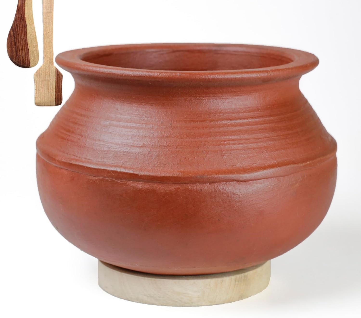 Deep Burned Uncoated Clay Rice Pot Or Mitti Handi With 2 Wooden ...