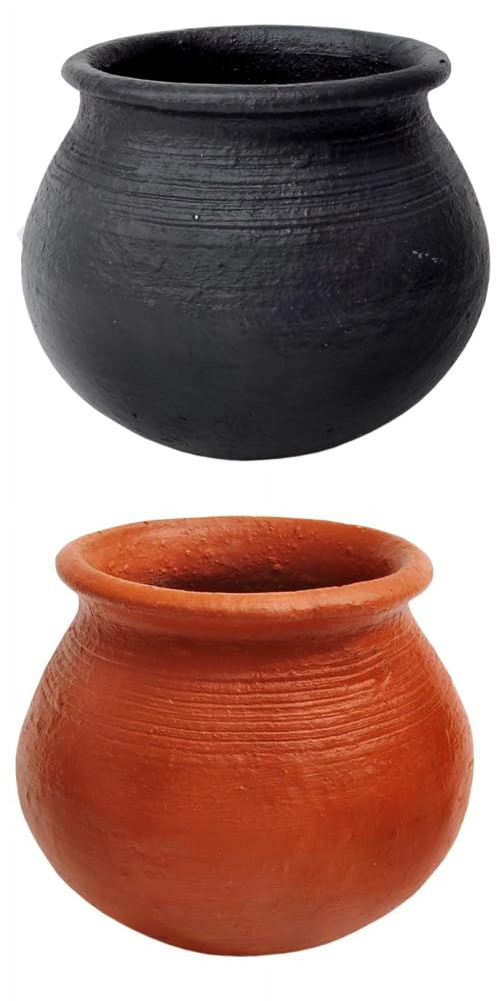 Deep Burned Unglazed Clay Handi Combo For Cooking & Serving Pack Of 2 ...