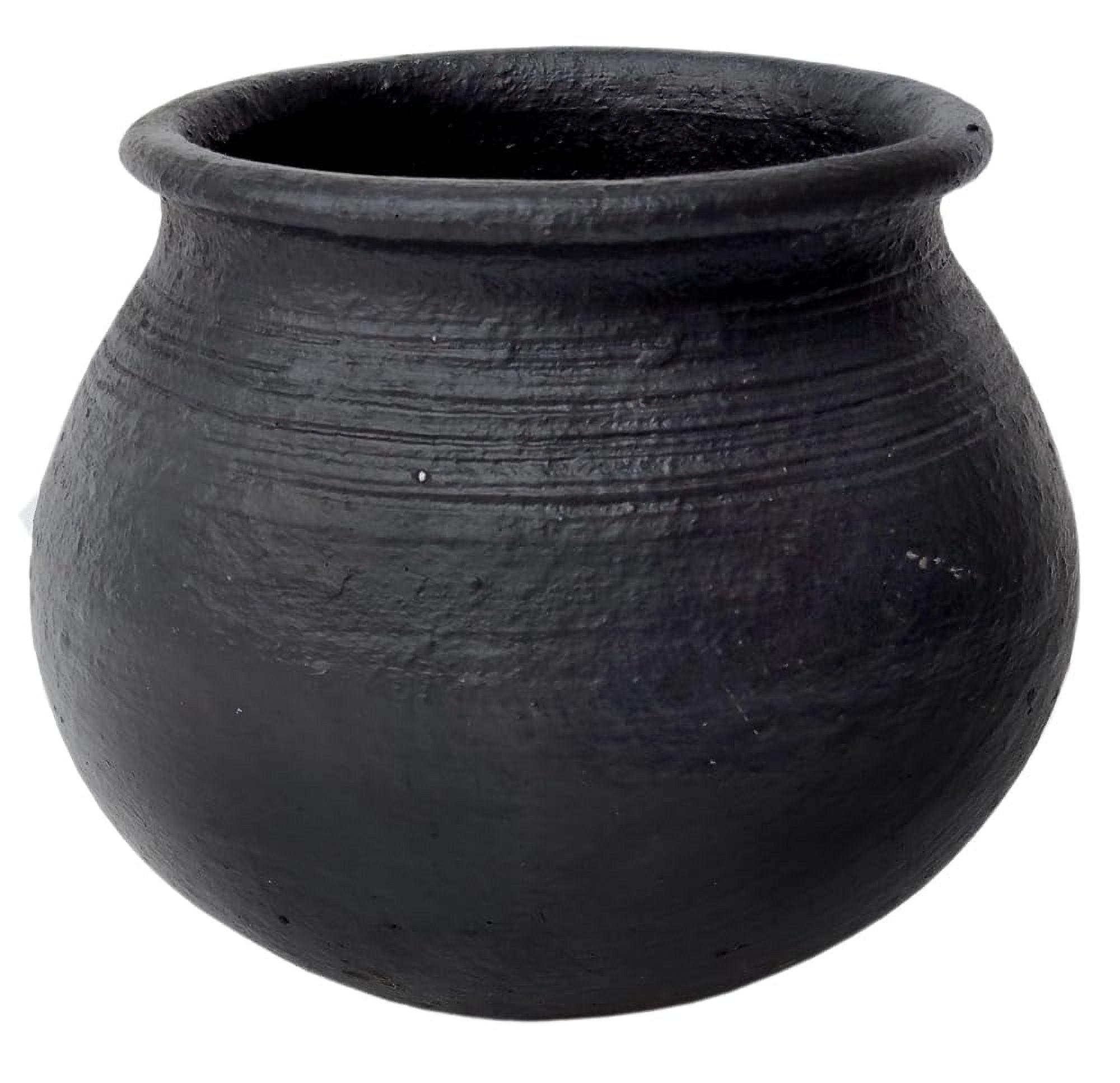Deep Burned Unglazed Clay Handi For Cooking & Serving - Black, 500ml ...