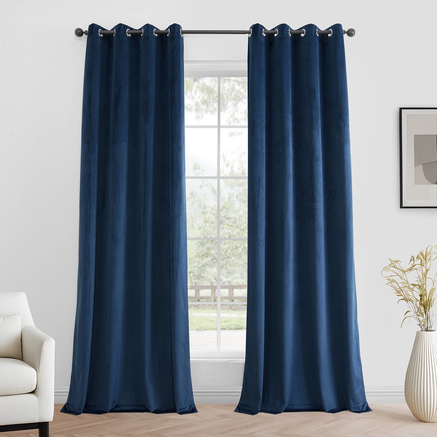Deep Cobalt Blue Grommet Simply Velvet Room Darkening Curtain Pair (2 ...