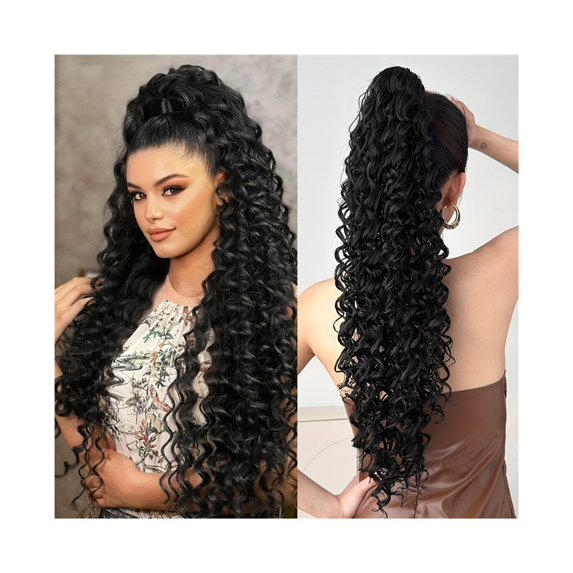 Deep Curly Drawstring Ponytail Hair Extension for Women, 22 Inch Bouncy ...