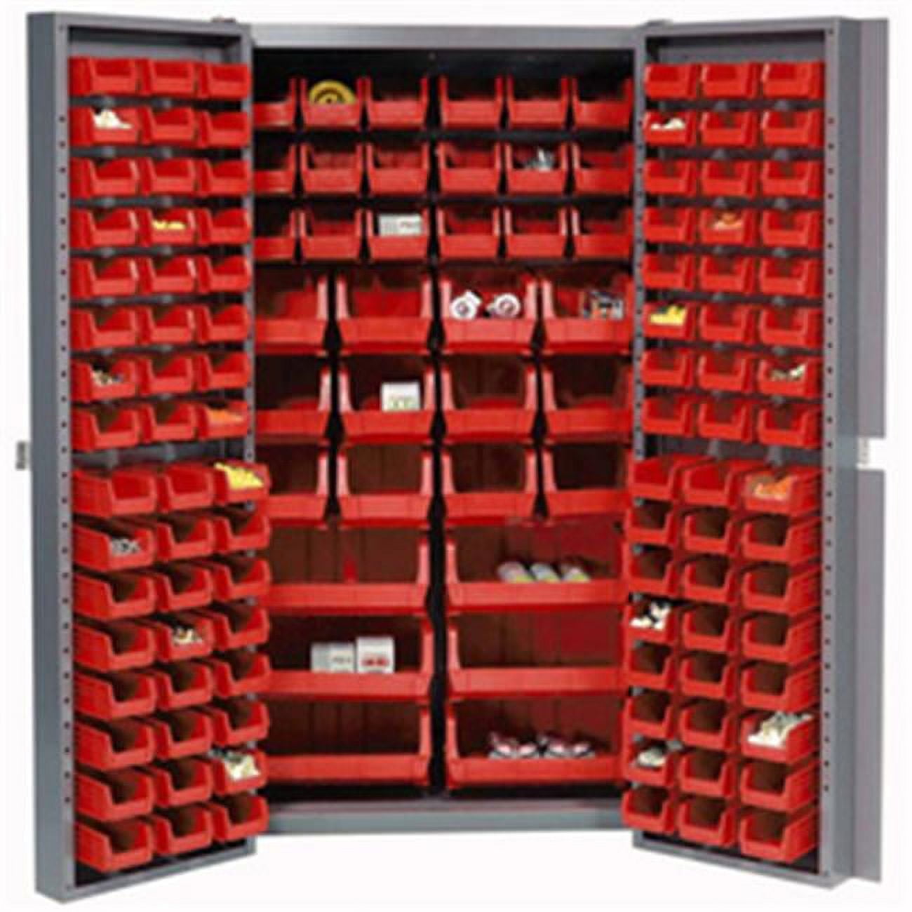 Deep Door Bin Cabinet with 132 Red Bins & Assembled - Gray - 16 gal ...
