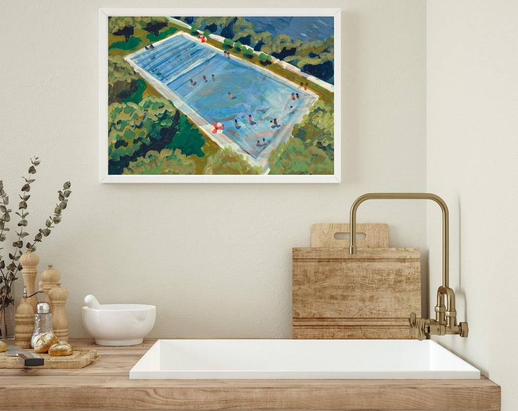 Deep Eddy Swimming Pool Print Austin Texas Travel Poster Colorful Hill ...
