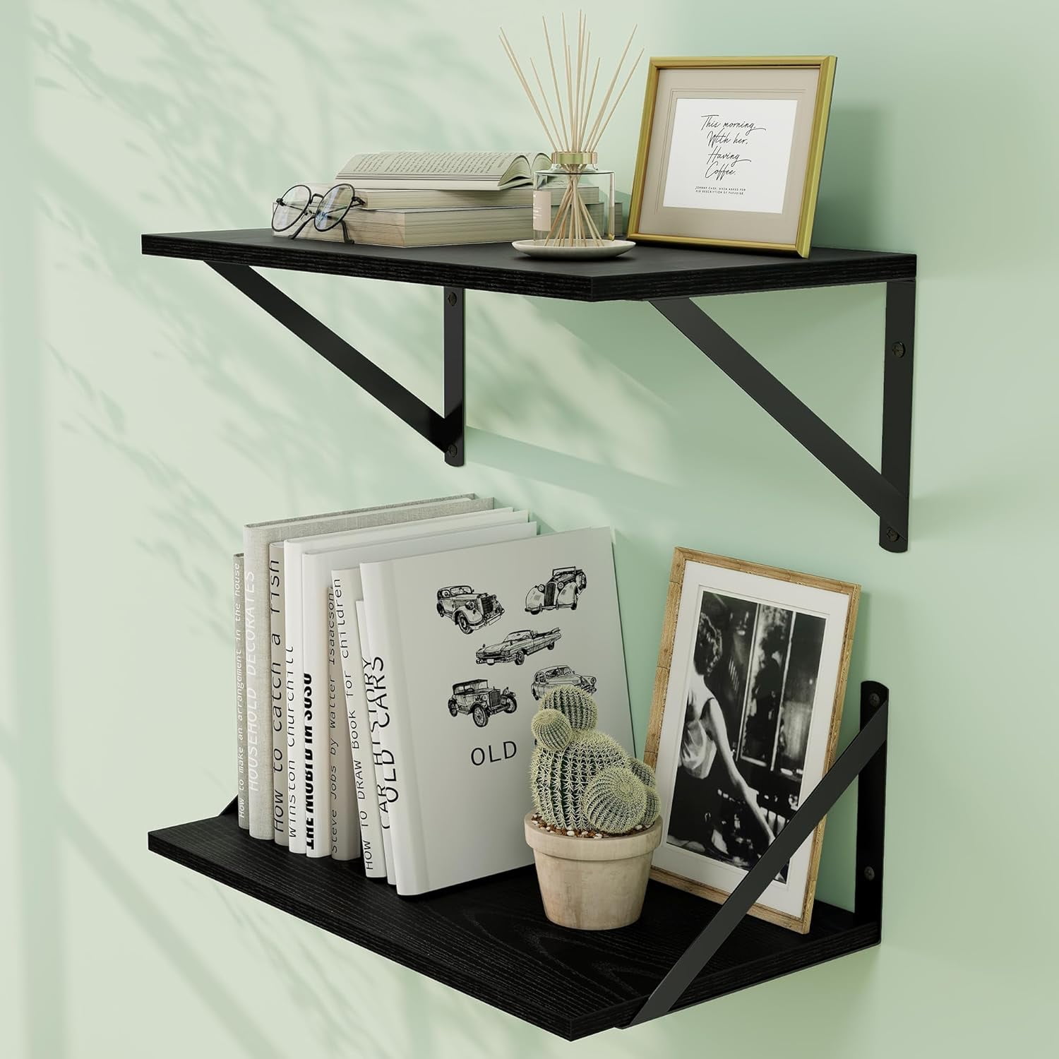 Deep Floating Shelves for Wall, 16W x 8D Wall Mounted Shelves Set of 2 ...