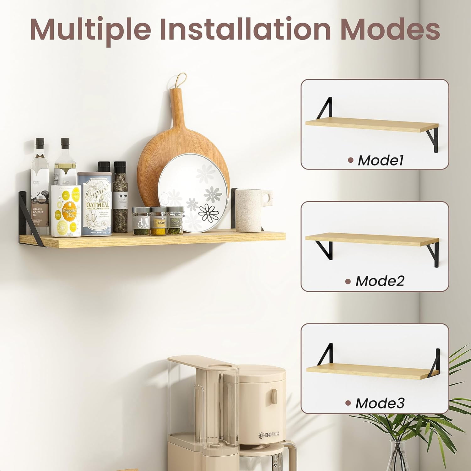 Deep Floating Shelves for Wall, 24W x 8D Wall Mounted Shelves Set of 2 ...