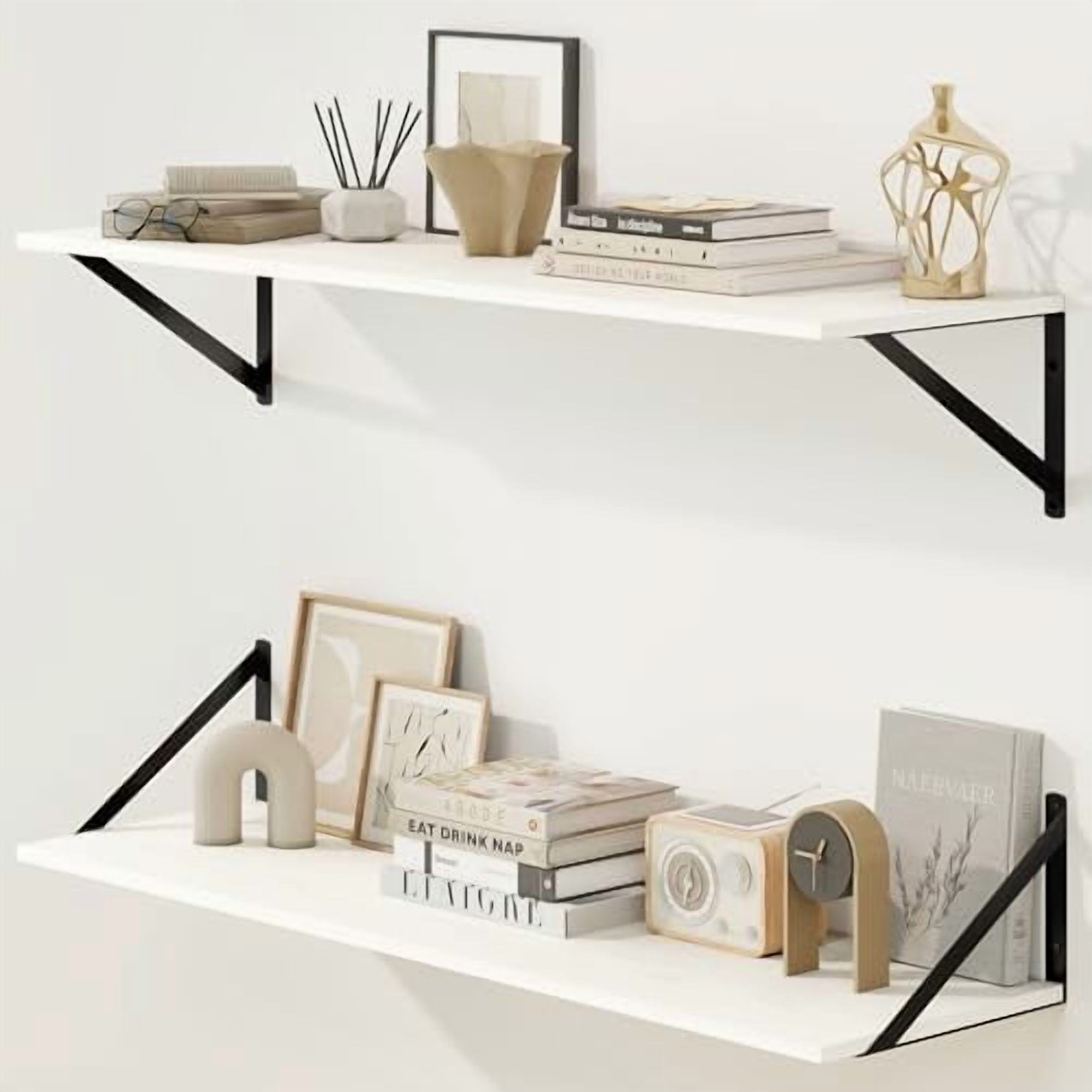 Deep Floating Shelves for Wall, 24W x 8D Wall Mounted Shelves Set of 2 ...