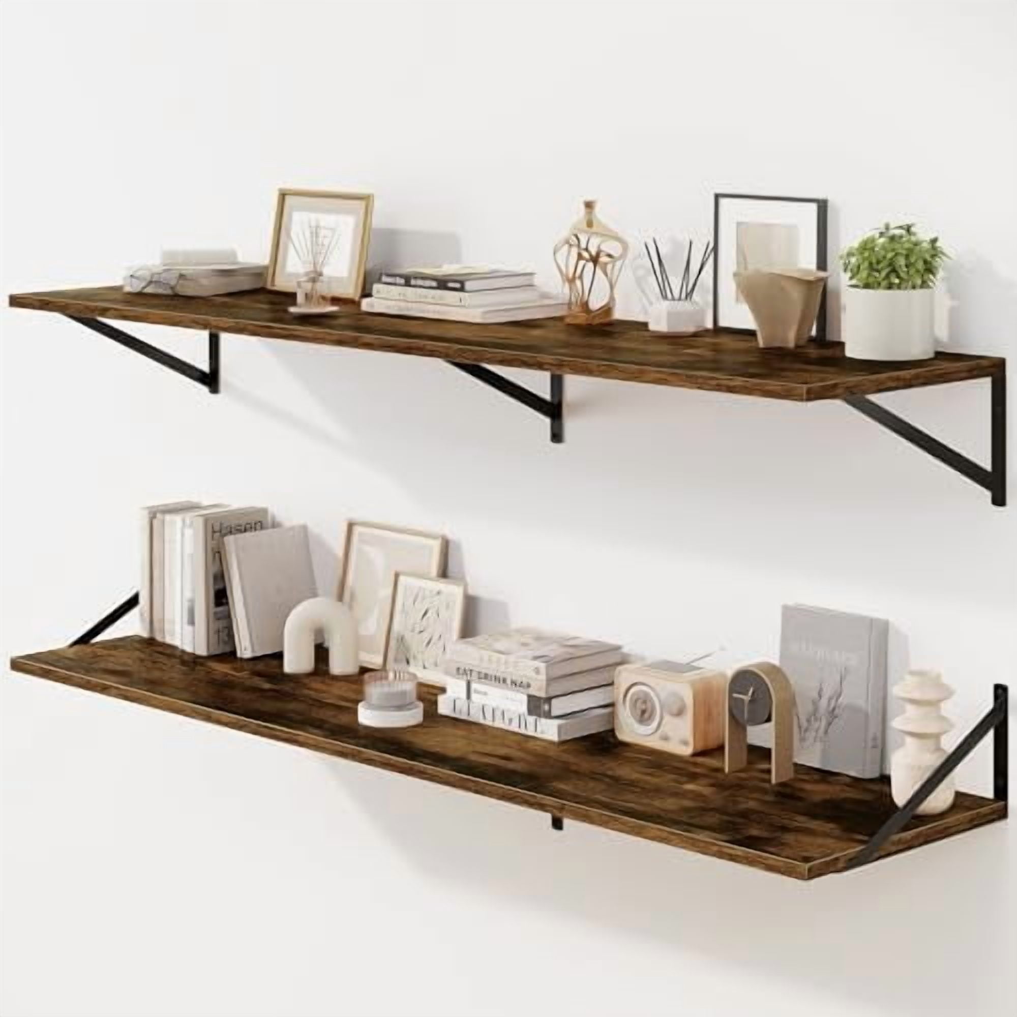 Deep Floating Shelves for Wall, 24W x 8D Wall Mounted Shelves Set of 2 ...