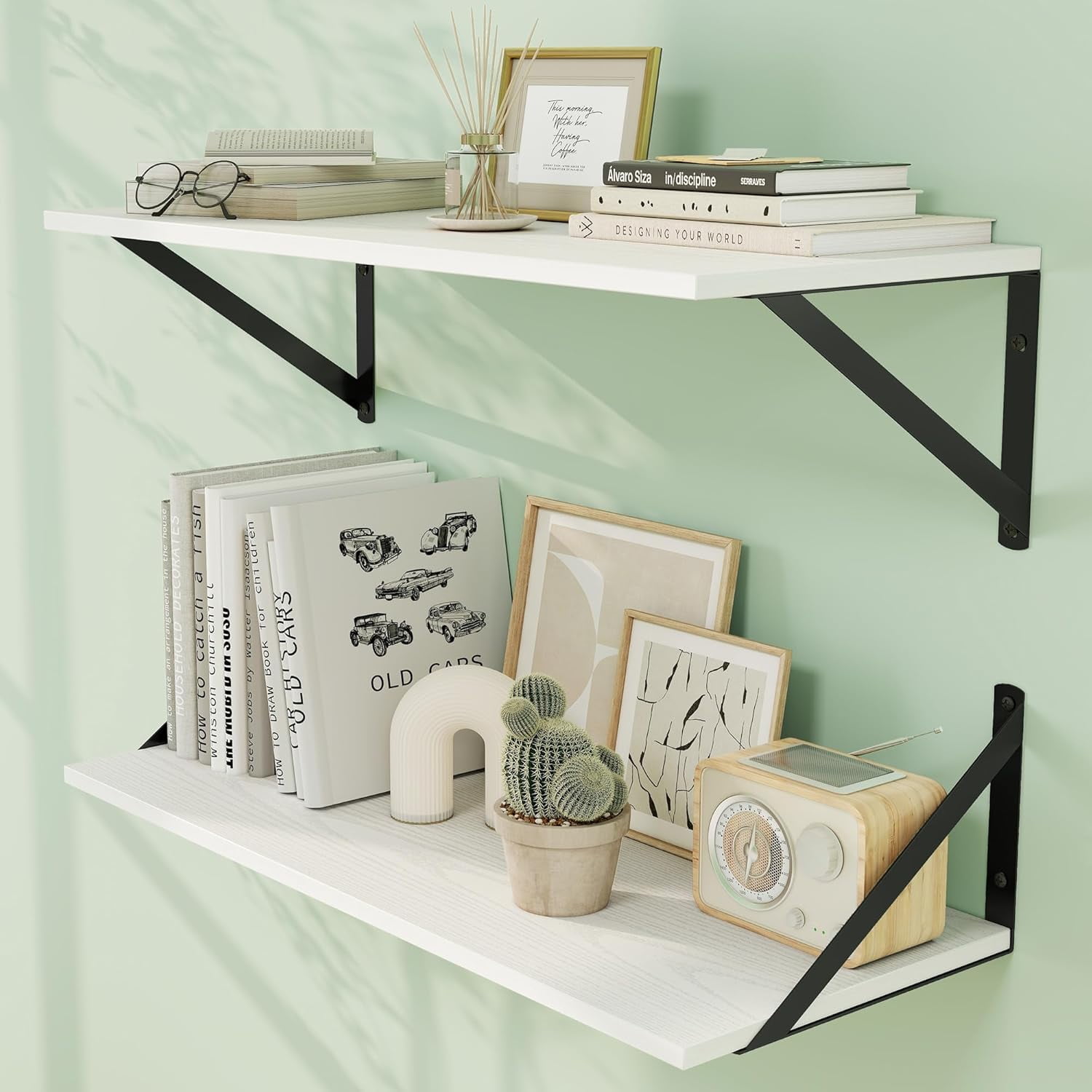 Deep Floating Shelves for Wall, 24W x 8D Wall Mounted Shelves Set of 2 ...