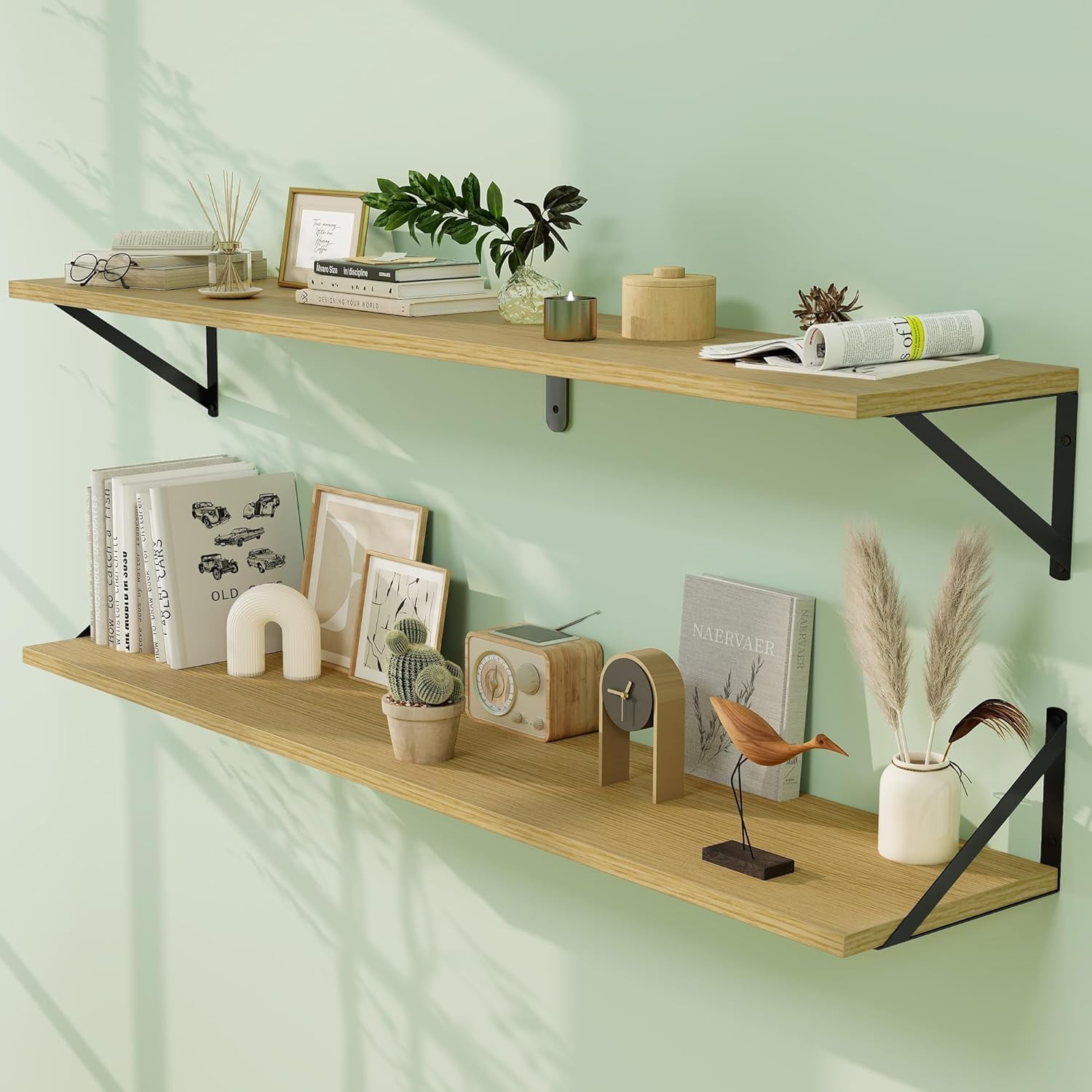 Deep Floating Shelves for Wall, 48W x 8D Wall Mounted Shelves Set of 2 ...