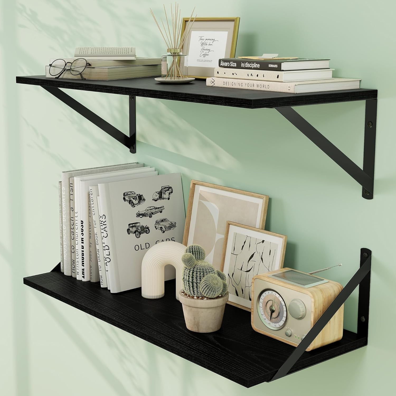 Deep Floating Shelves for Wall, 55W x 8D Wall Mounted Shelves Set of 2 ...