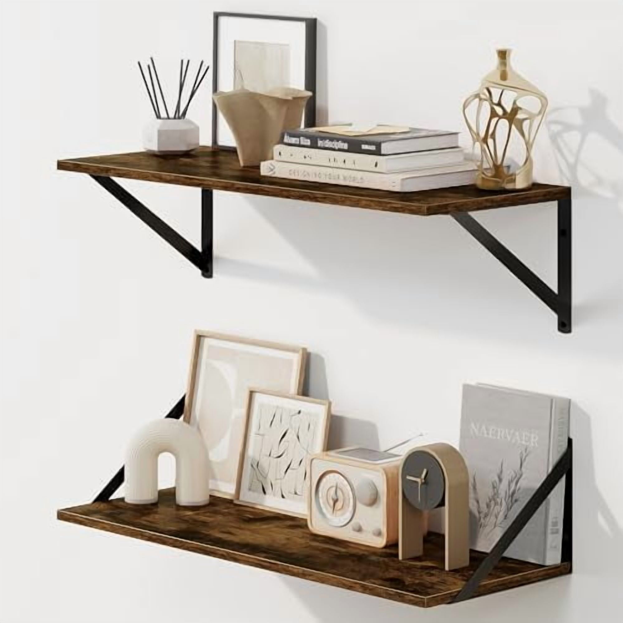 Deep Floating Shelves for Wall, 55W x 8D Wall Mounted Shelves Set of 2 ...