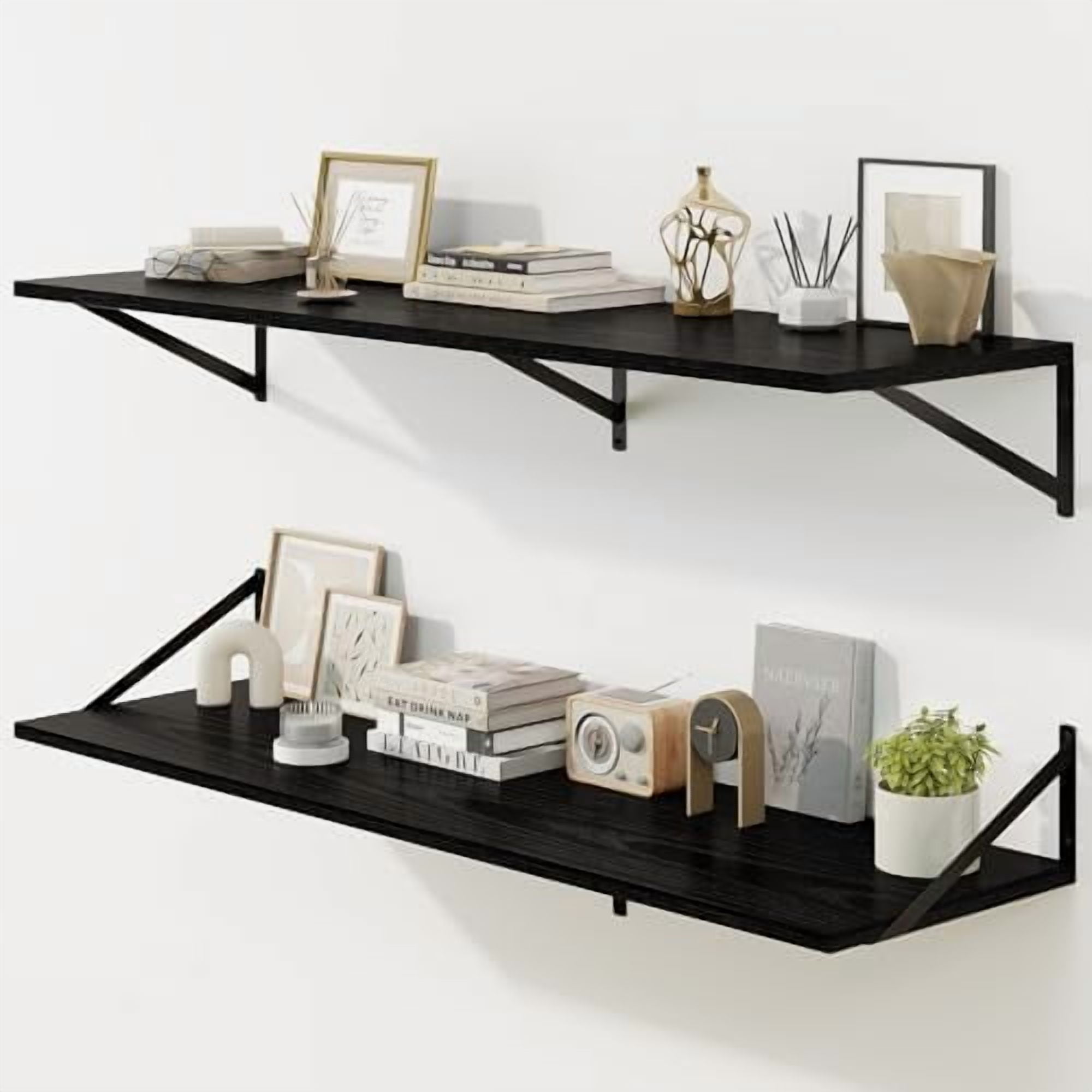 Deep Floating Shelves for Wall, 55W x 8D Wall Mounted Shelves Set of 2 ...