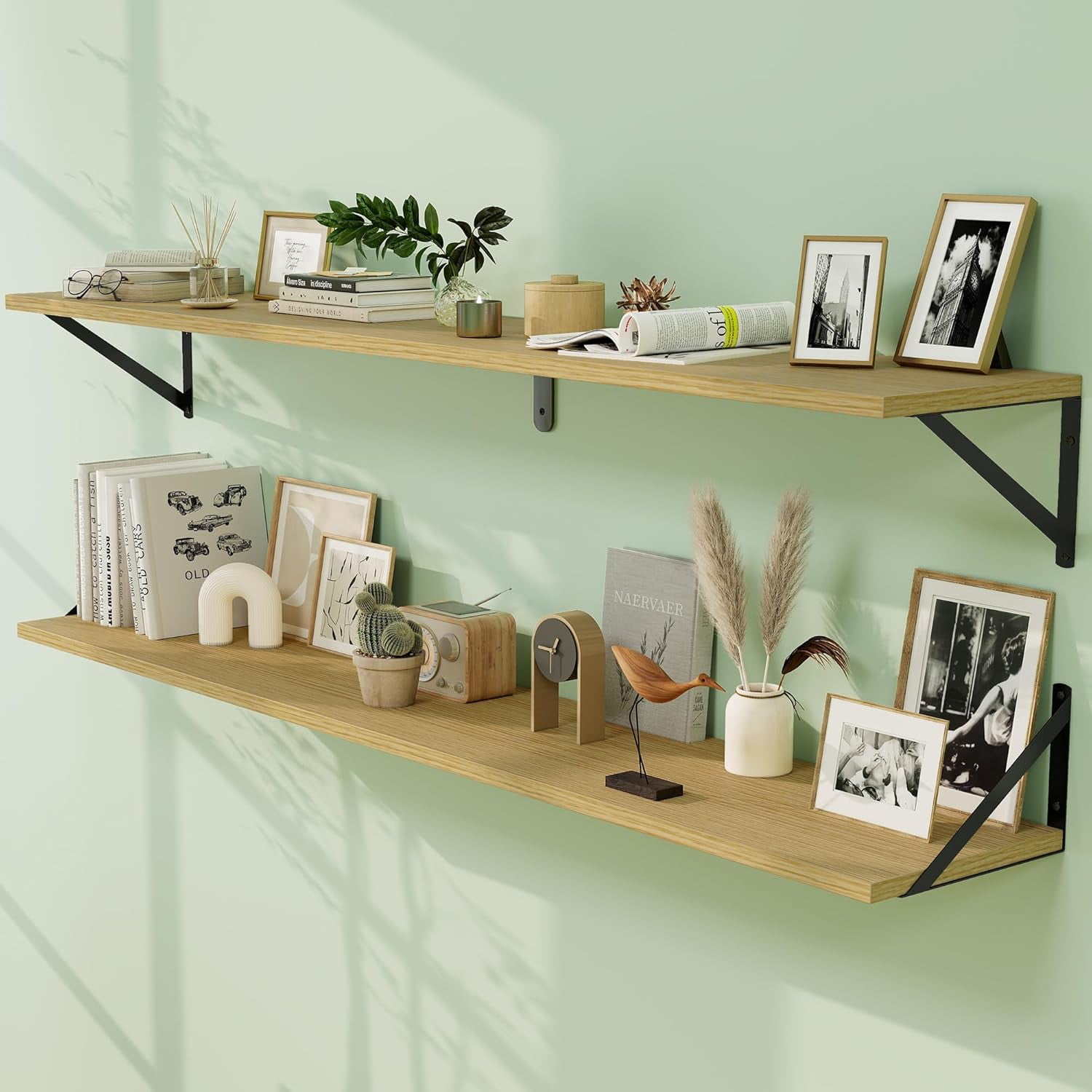 Deep Floating Shelves for Wall, 55W x 8D Wall Mounted Shelves Set of 2 ...