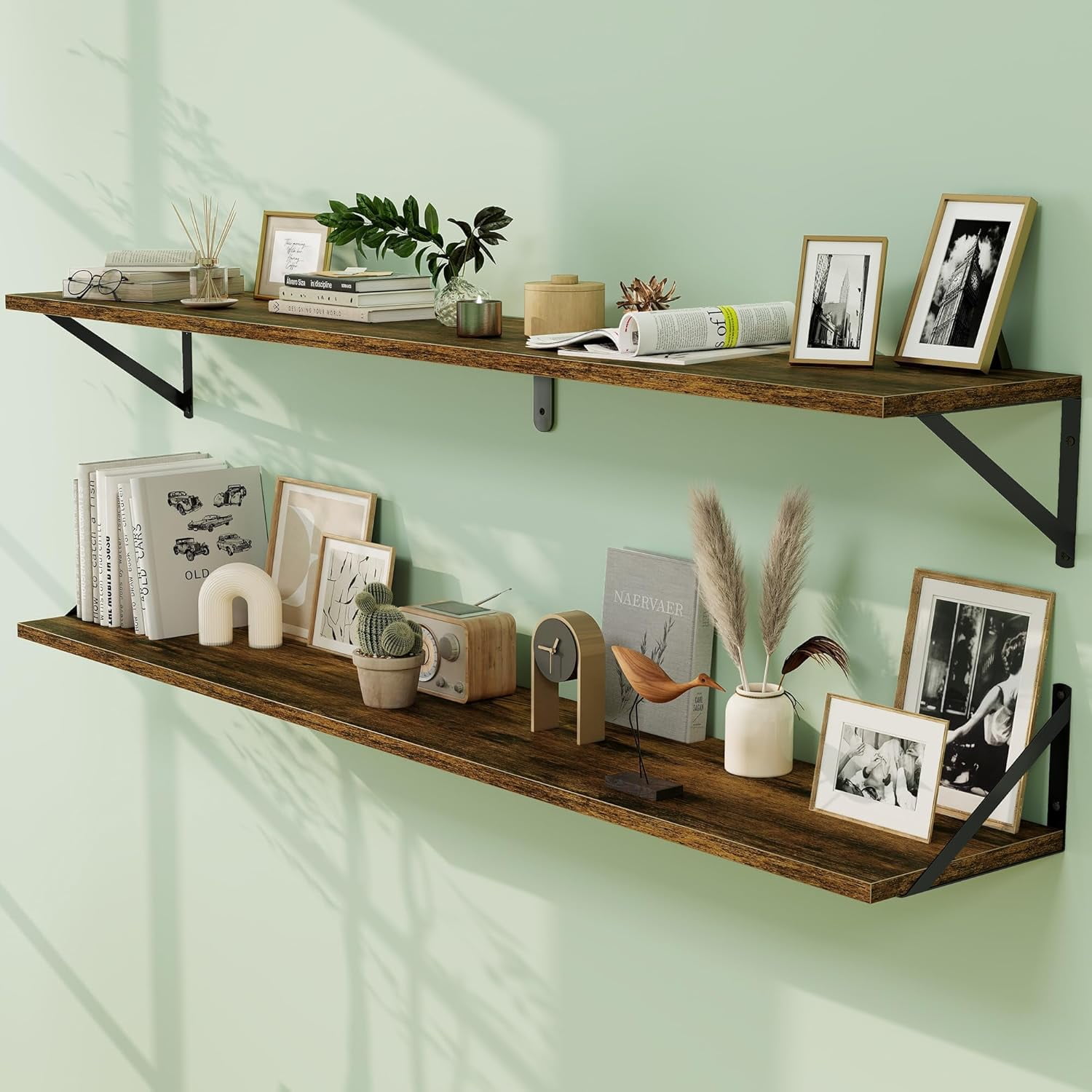 Deep Floating Shelves for Wall, 55W x 8D Wall Mounted Shelves Set of 2 ...