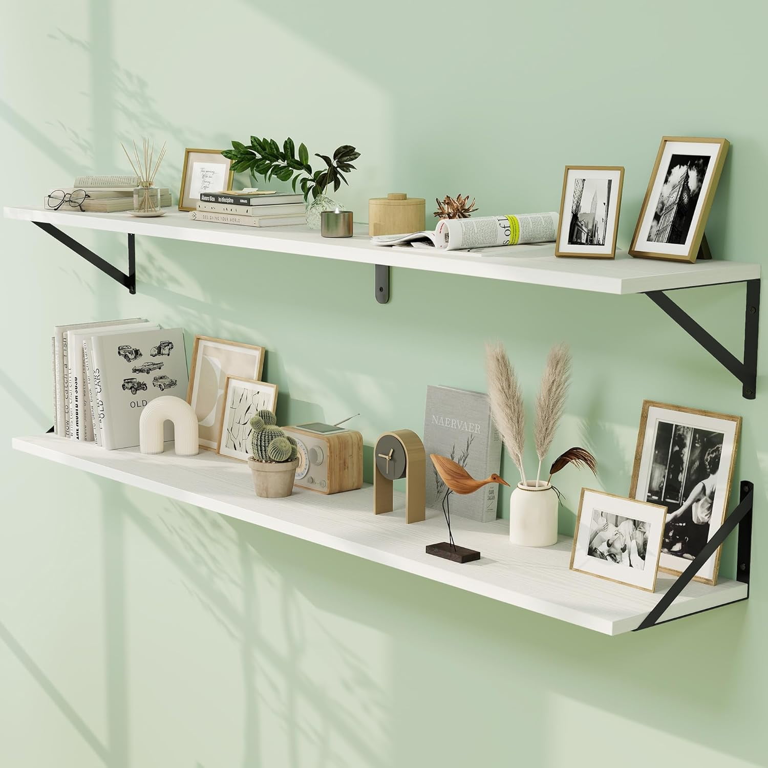 Deep Floating Shelves for Wall, 55W x 8D Wall Mounted Shelves Set of 2 ...