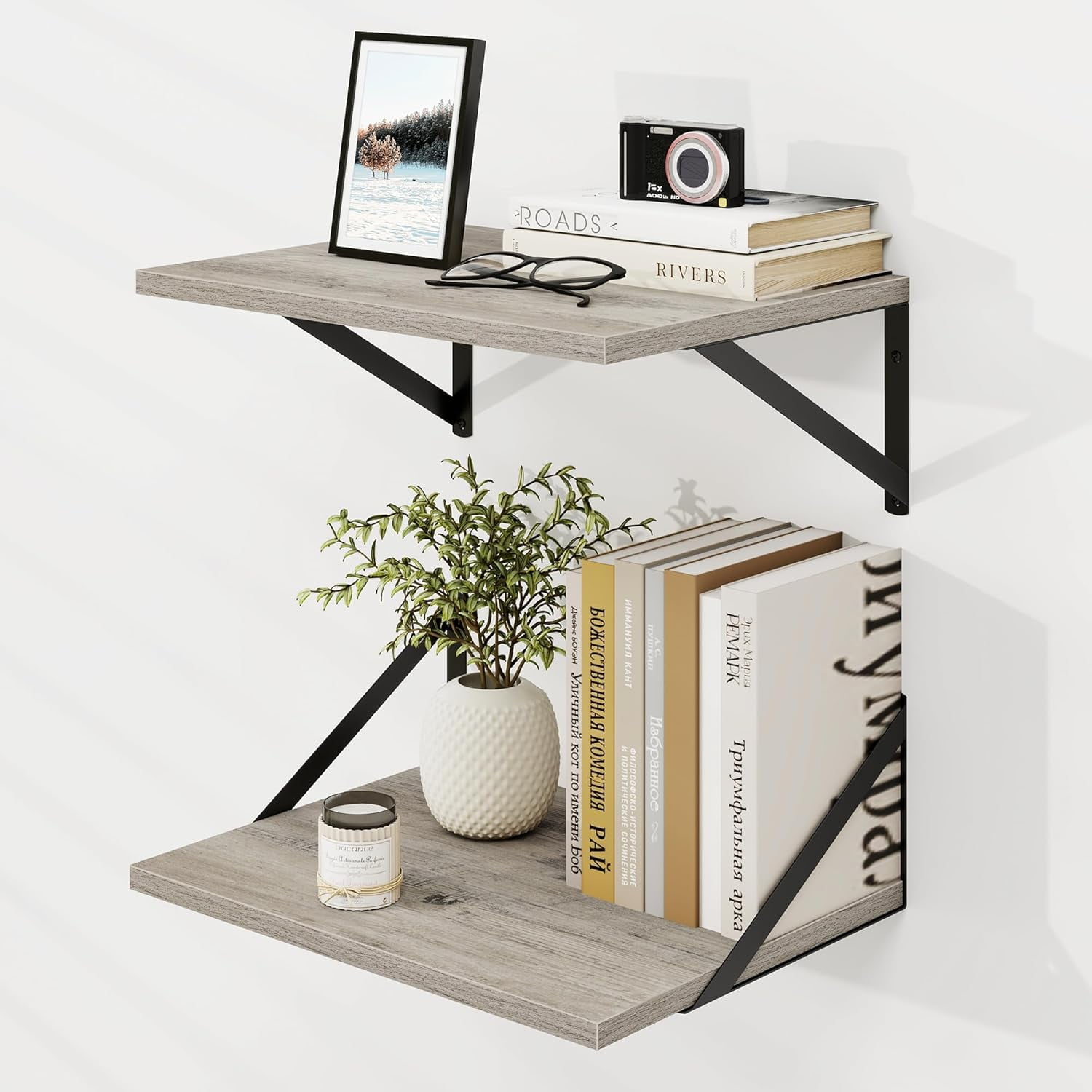 Deep Floating Shelves for Wall, Brown Wood Wall Mounted Shelves, Large ...