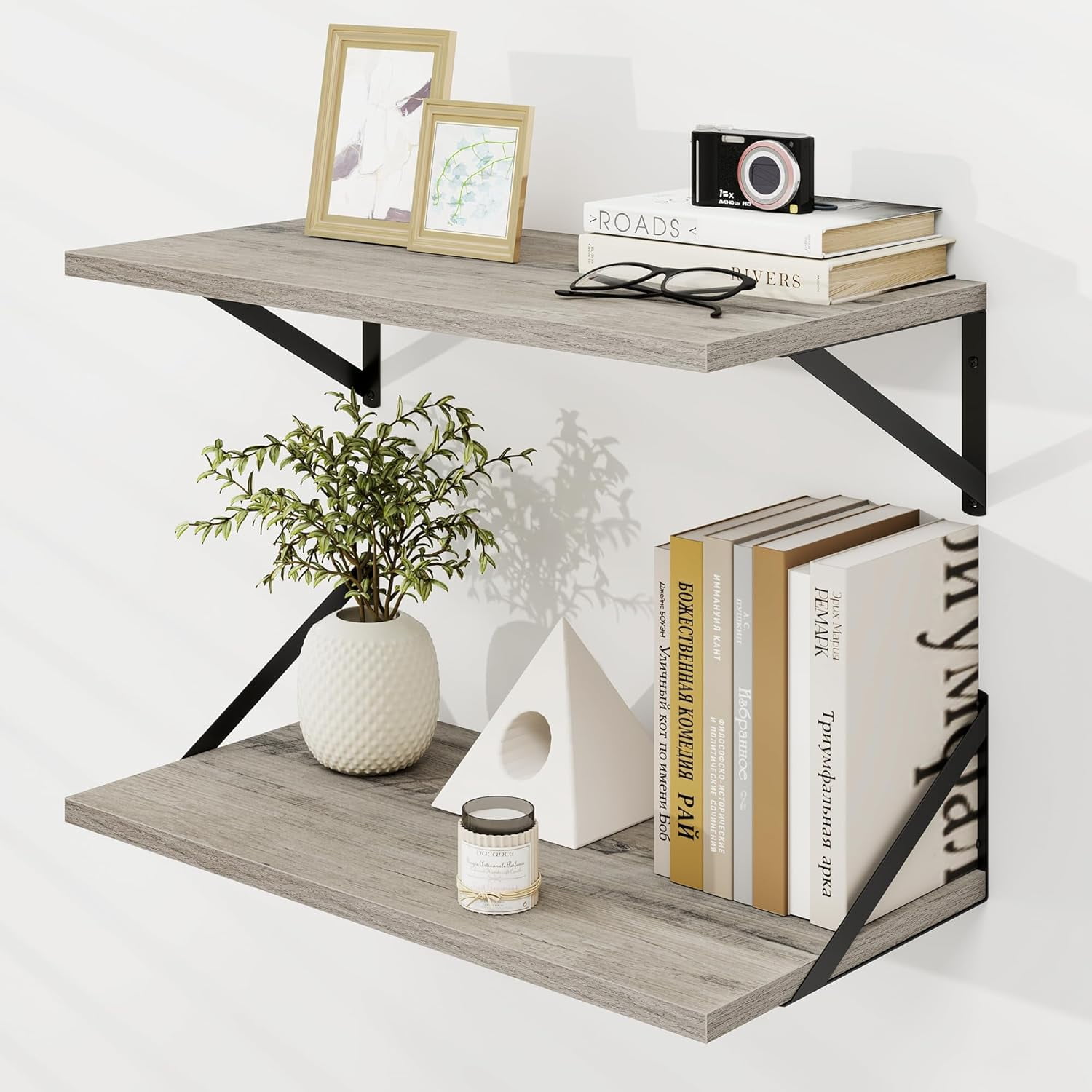Deep Floating Shelves for Wall,Grey Wood Wall Mounted Shelves,Large ...