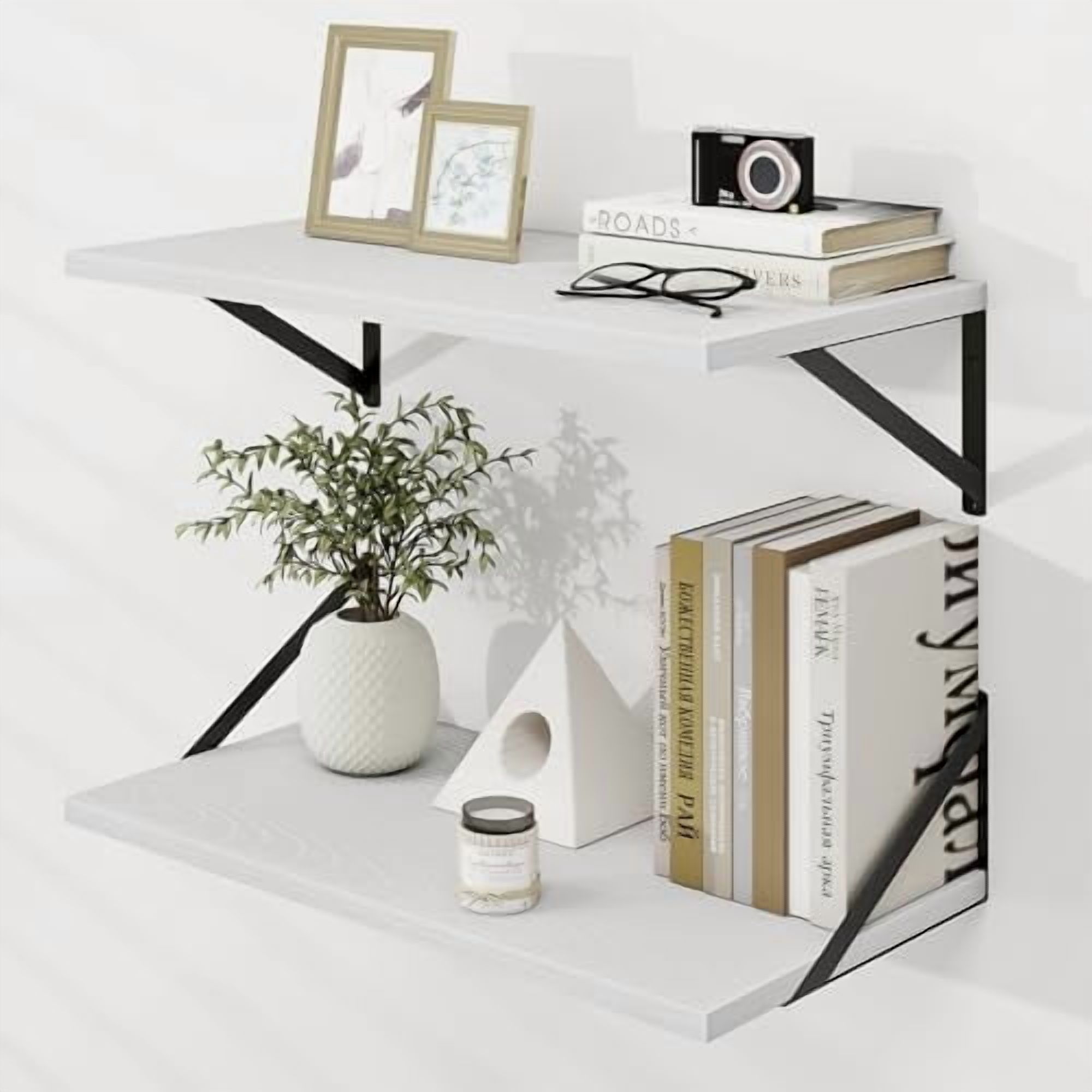 Deep Floating Shelves for Wall, White Wood Wall Mounted Shelves, Large ...