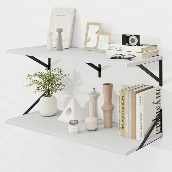 Deep Floating Shelves for Wall, White Wood Wall Mounted Shelves, Large ...