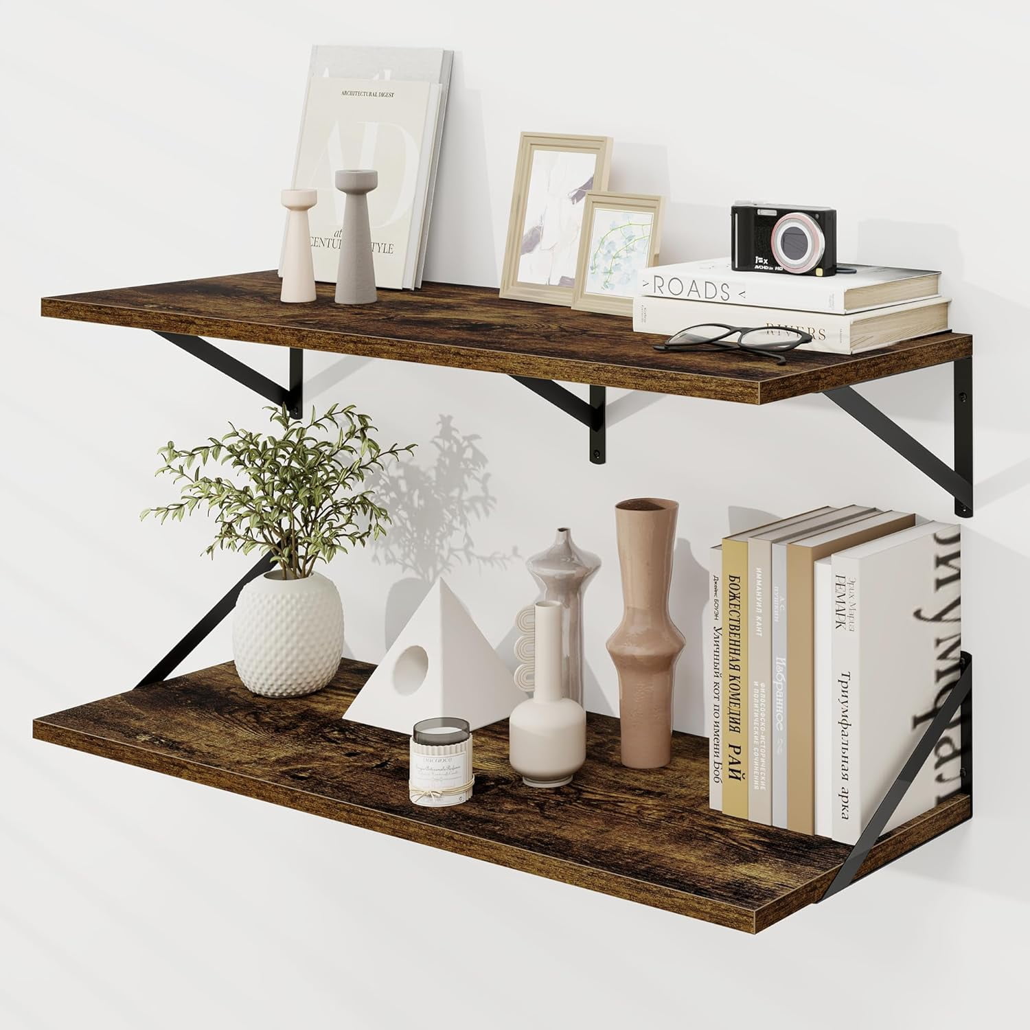 Deep Floating Shelves for Wall, White Wood Wall Mounted Shelves, Large ...