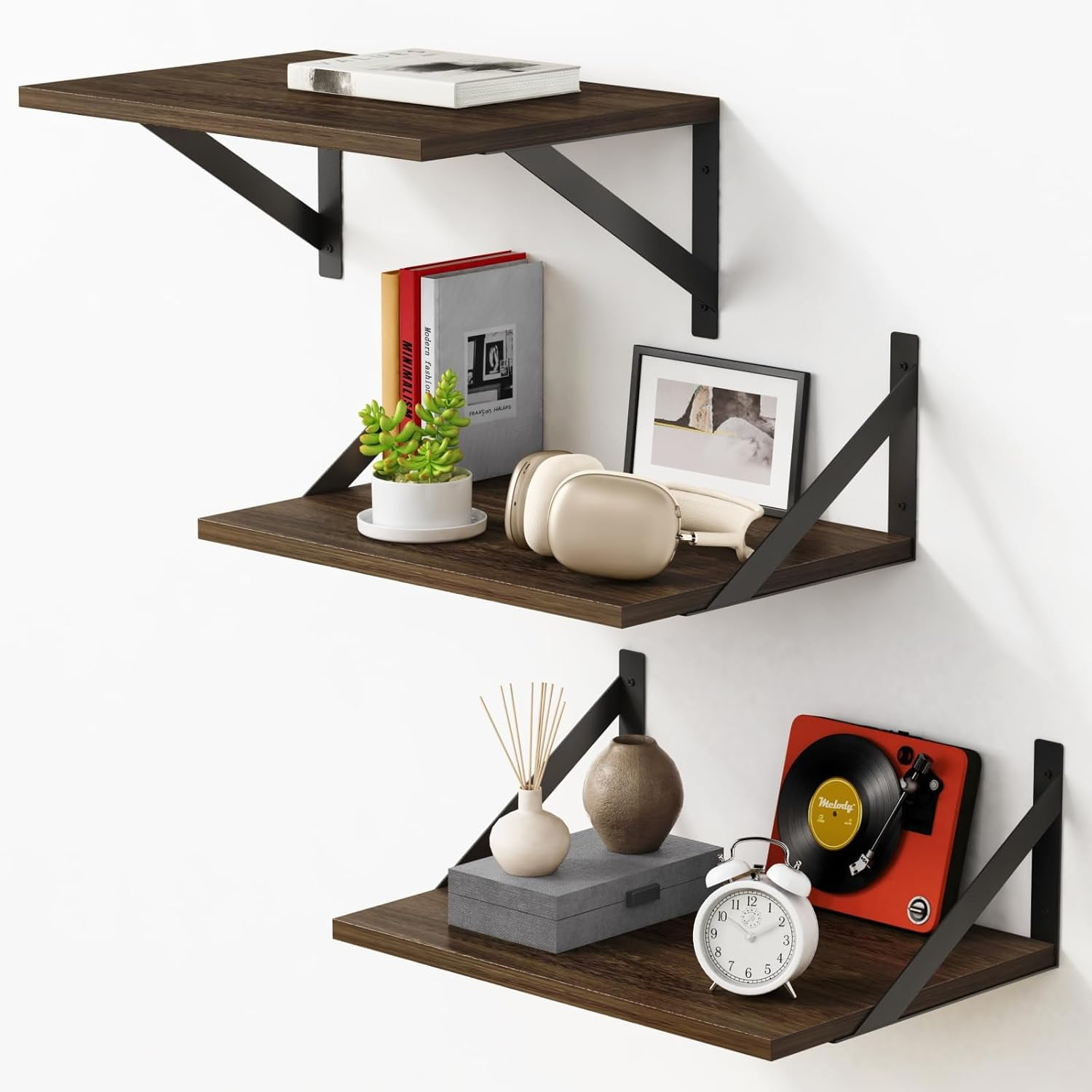 Deep Floating Wall Shelves Set of 3, 12 Inch Deep Wall Shelves for ...