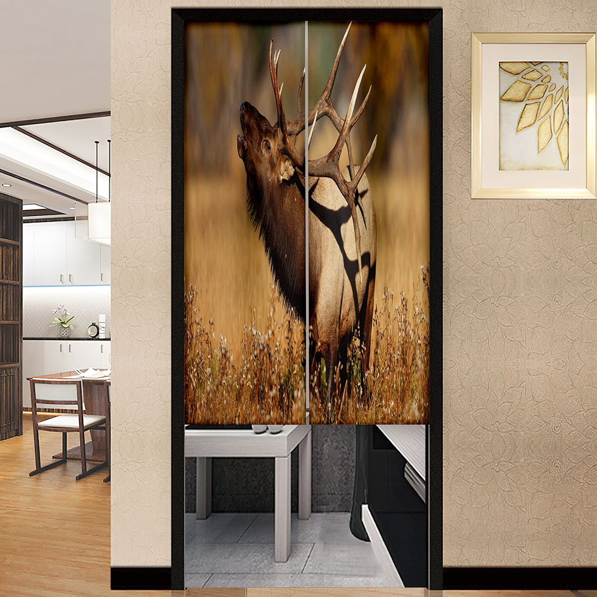 Deep Forest Elk River Print Door Curtains Traditional Chinese Panel ...